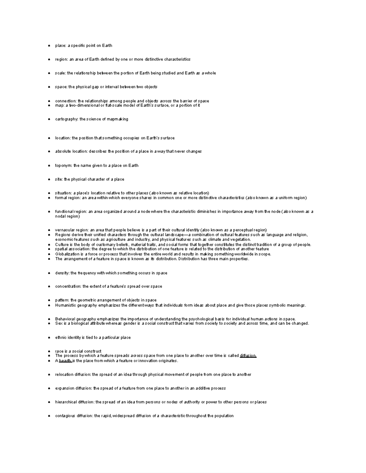 Human geography unit 1 notes - place: a specific point on Earth region ...