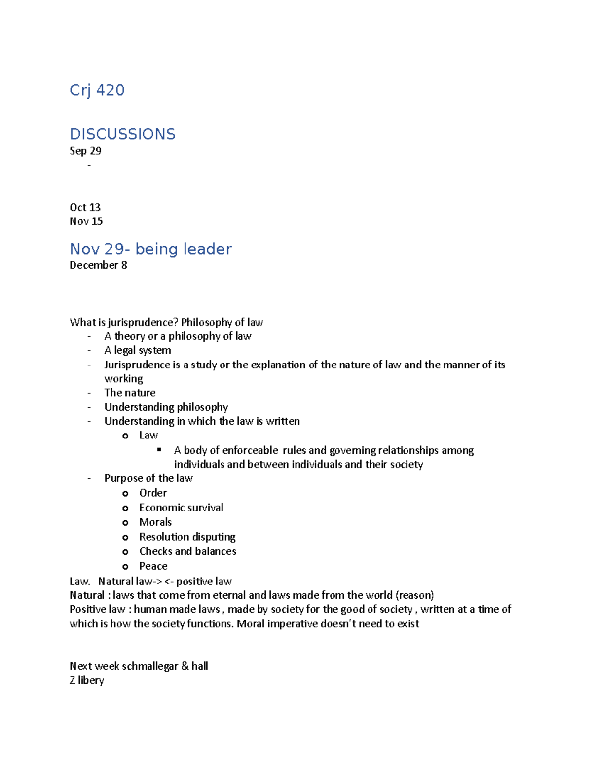 Crj 420 - class notes - Crj 420 DISCUSSIONS Sep 29 - Oct 13 Nov 15 Nov ...