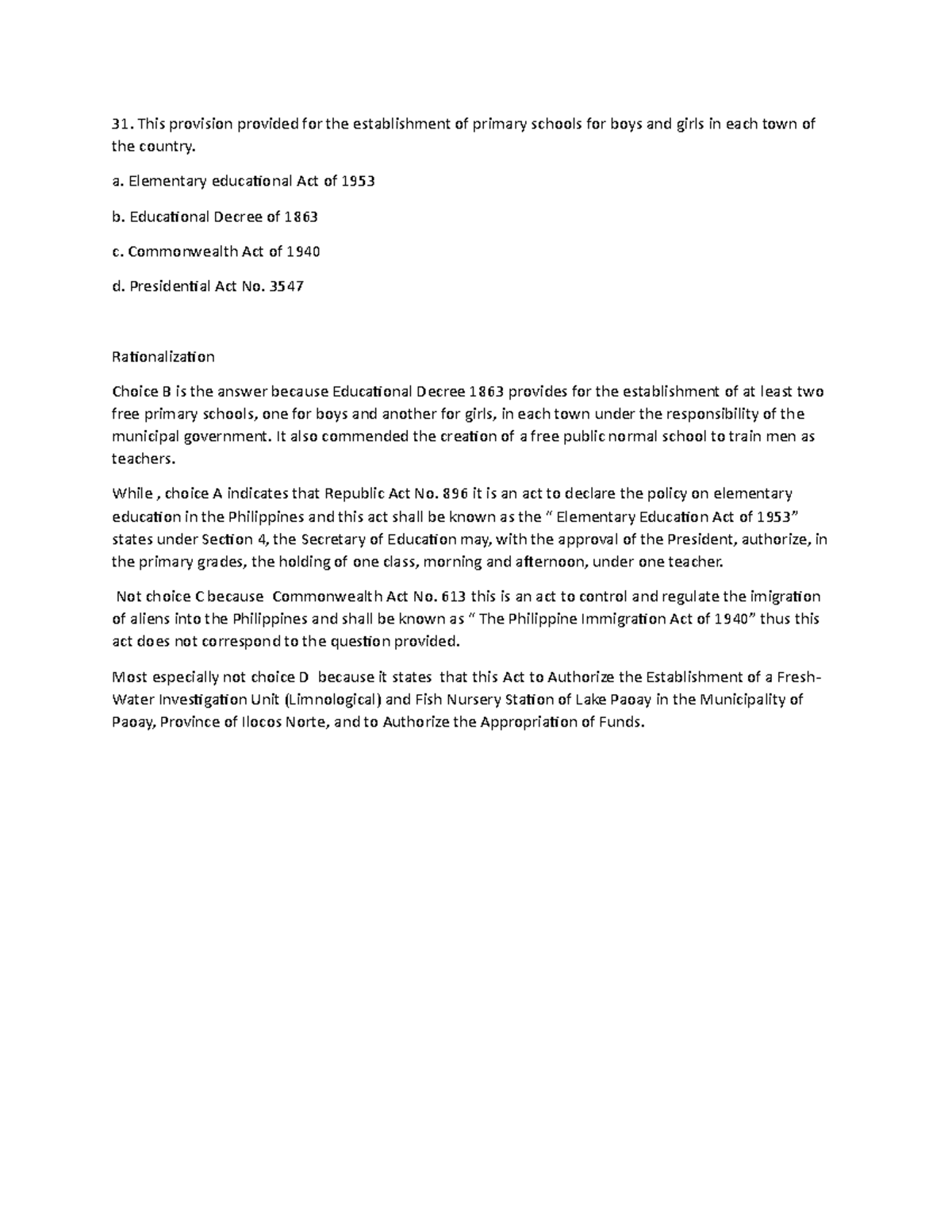31. Rationalization - This provision provided for the establishment of ...