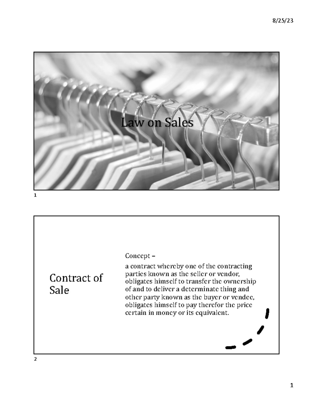 Law on Sales - review - Law on Sales 1 Contract of Sale Concept – a ...