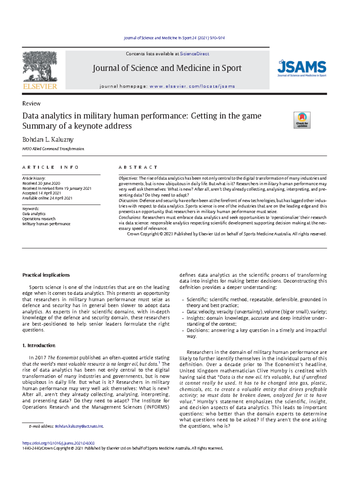 Data analytics in military human performance - Kaluzny NATO Allied ...