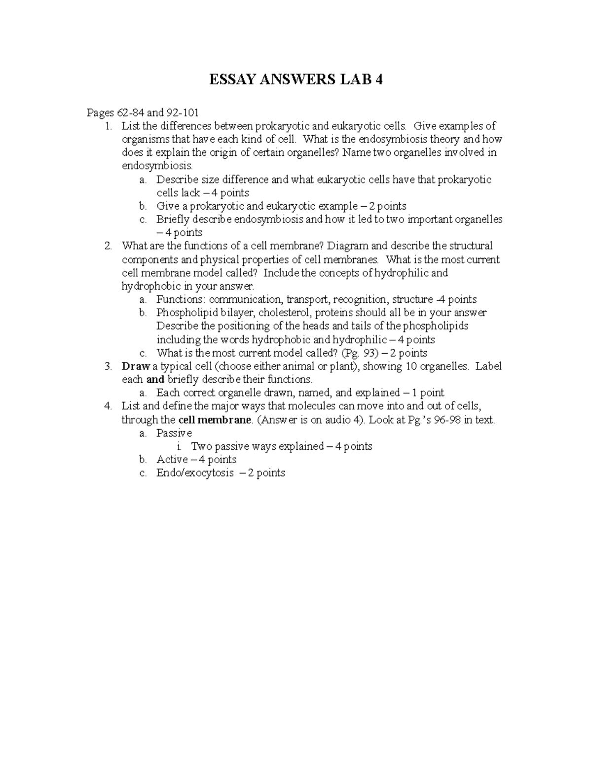 Lab#4 Essays 5-8 - Grade: A - ESSAY ANSWERS LAB 4 Pages 62-84 and 92- 1 ...