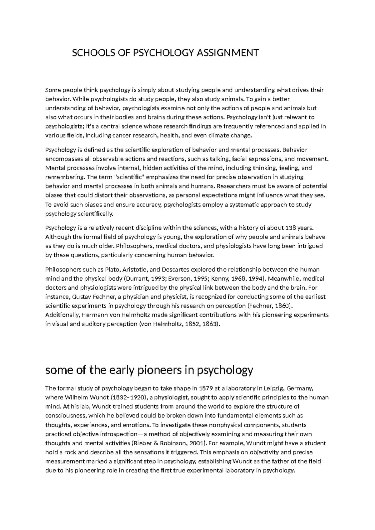Schools OF Psychology Assignment - SCHOOLS OF PSYCHOLOGY ASSIGNMENT ...