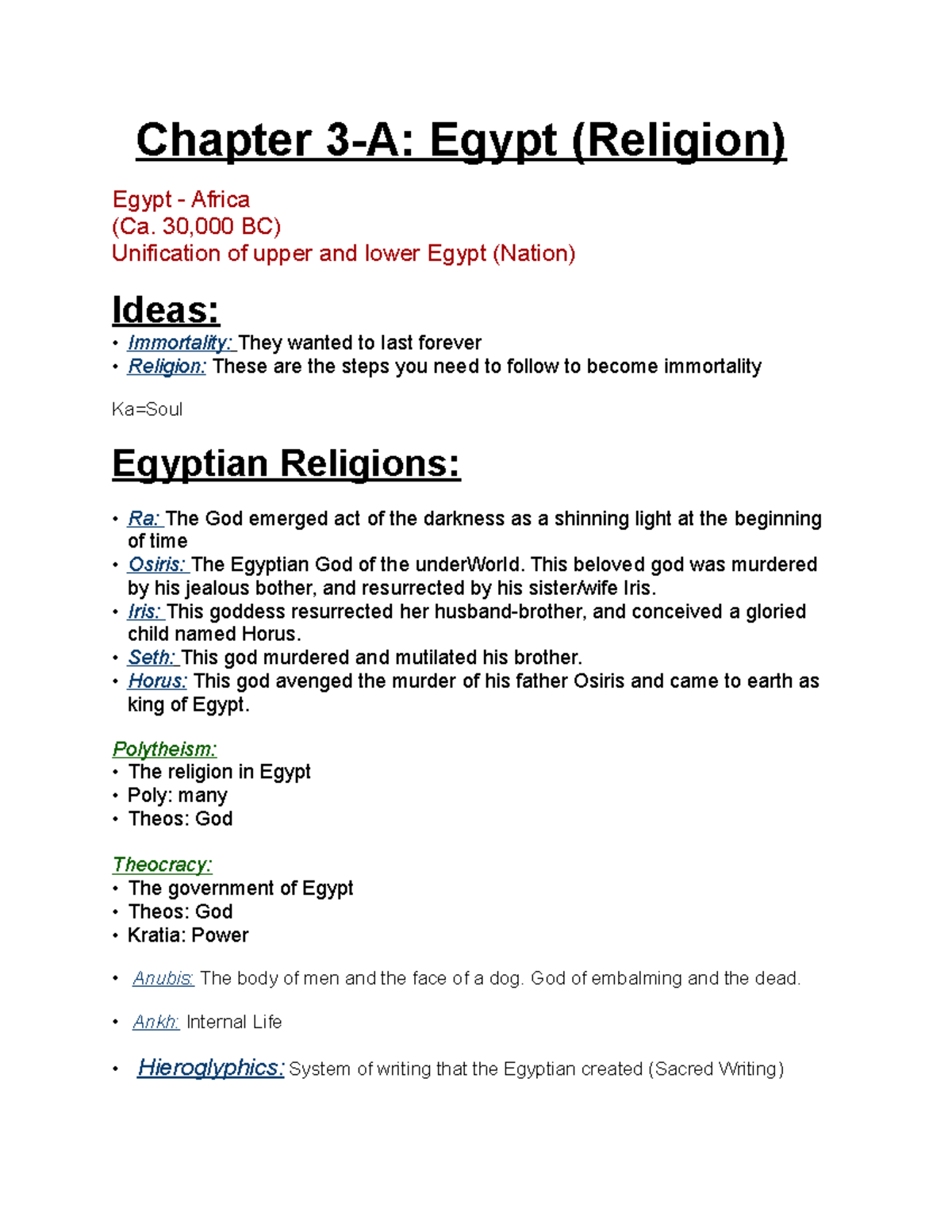 Chapter 3 - Egypt Hum 1020 - Chapter 3-A: Egypt (Religion) Egypt ...