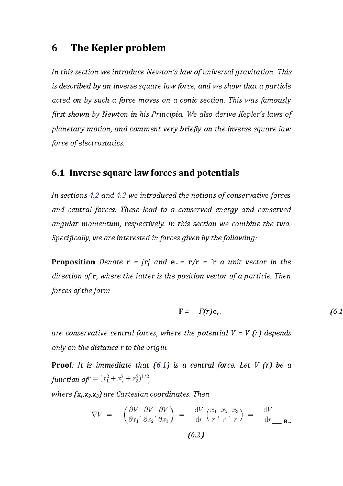 Dynamics-6-1 - The Kepler problem - 6 The Kepler problem In this section we introduce Newton’s ...