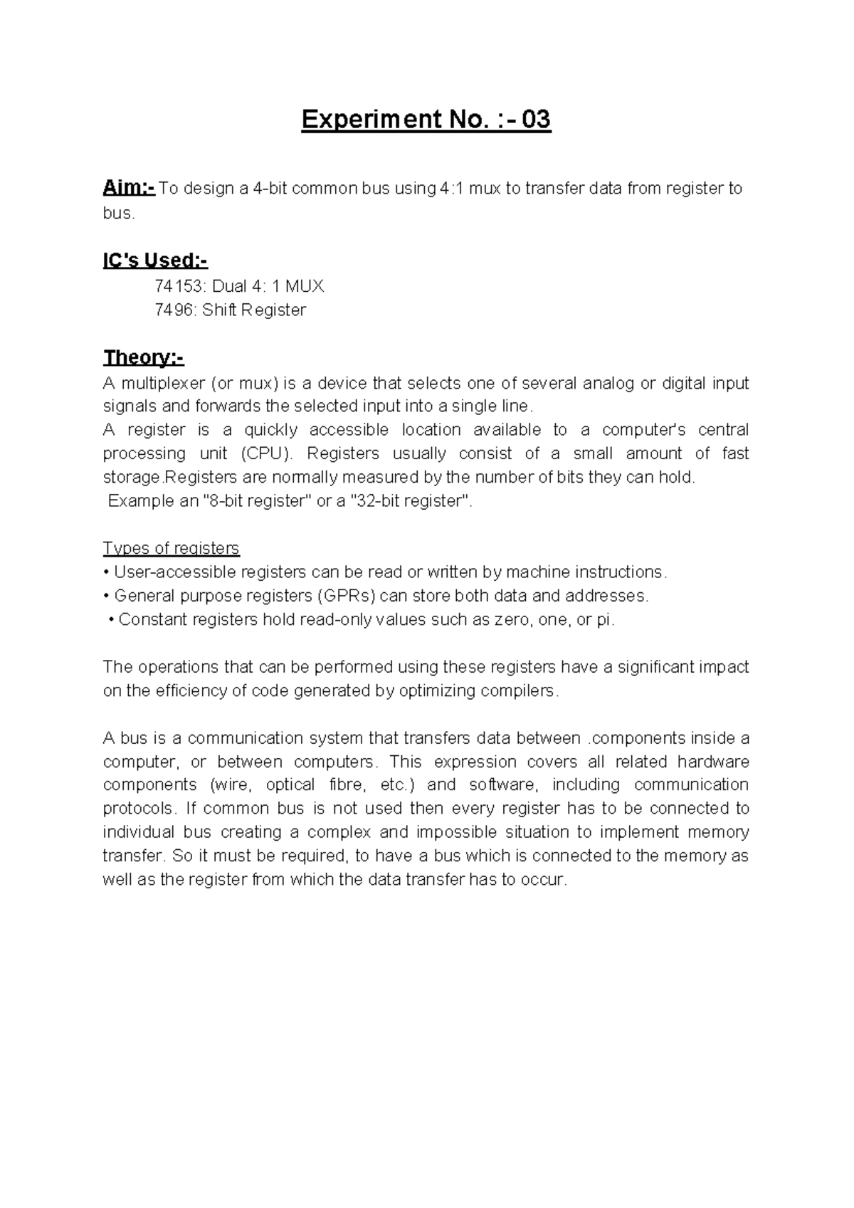 Experiment No 03 - Experiment No. :- 03 Aim:- To design a 4-bit common ...