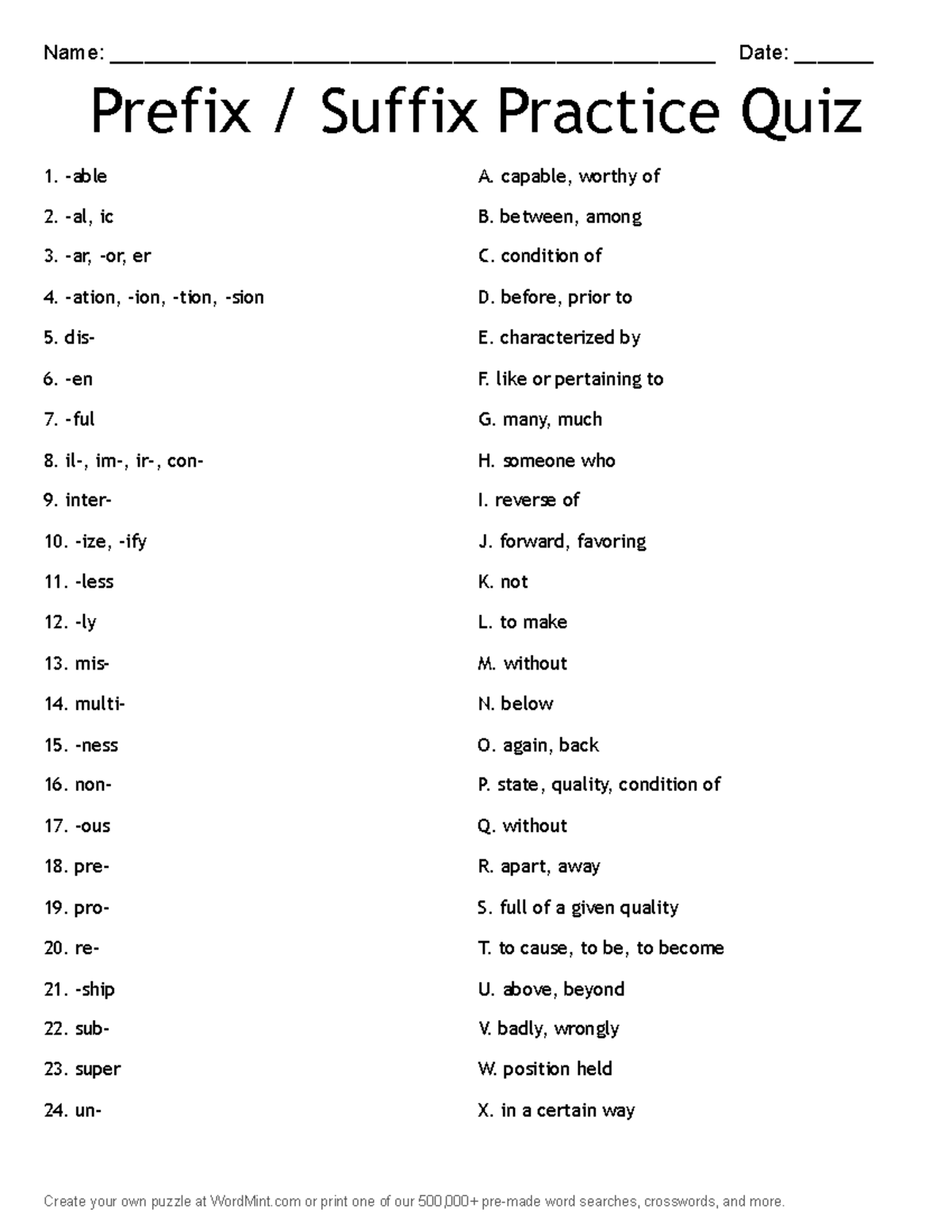 Prefix and Suffix Quiz for Elementary Grade School Practice and ...