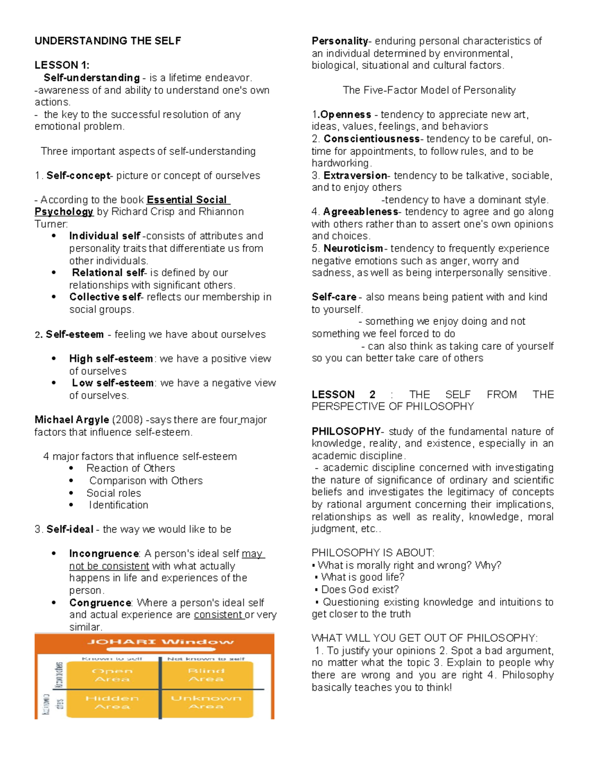 Understanding The Self Reviewer - UNDERSTANDING THE SELF LESSON 1: Self-understanding - is a ...