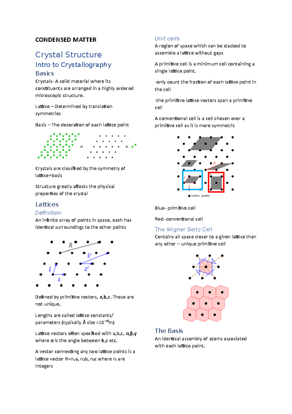 Condensed Matter Notes - CONDENSED MATTER Crystal Structure Intro to ...
