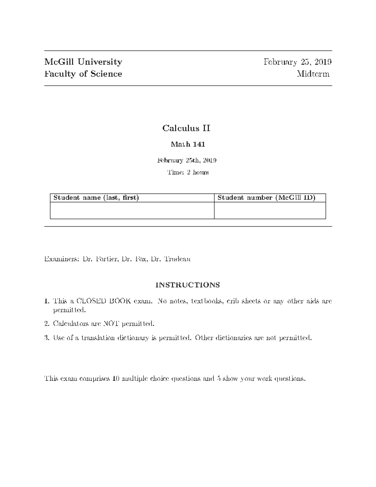 MATH 141 2019 Midterm - McGillUniversity February25, 2019 ...