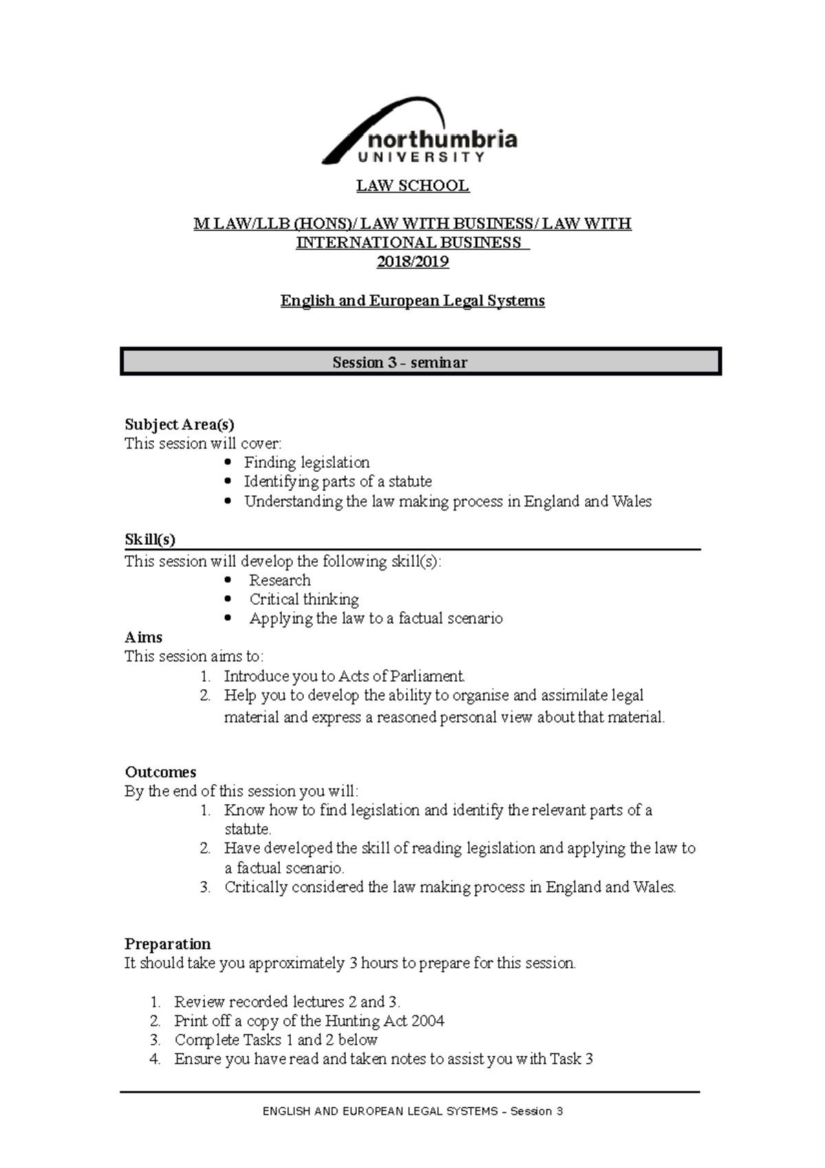 Session 3 - ELS 3 - LAW SCHOOL M LAW/LLB (HONS)/ LAW WITH BUSINESS/ LAW ...