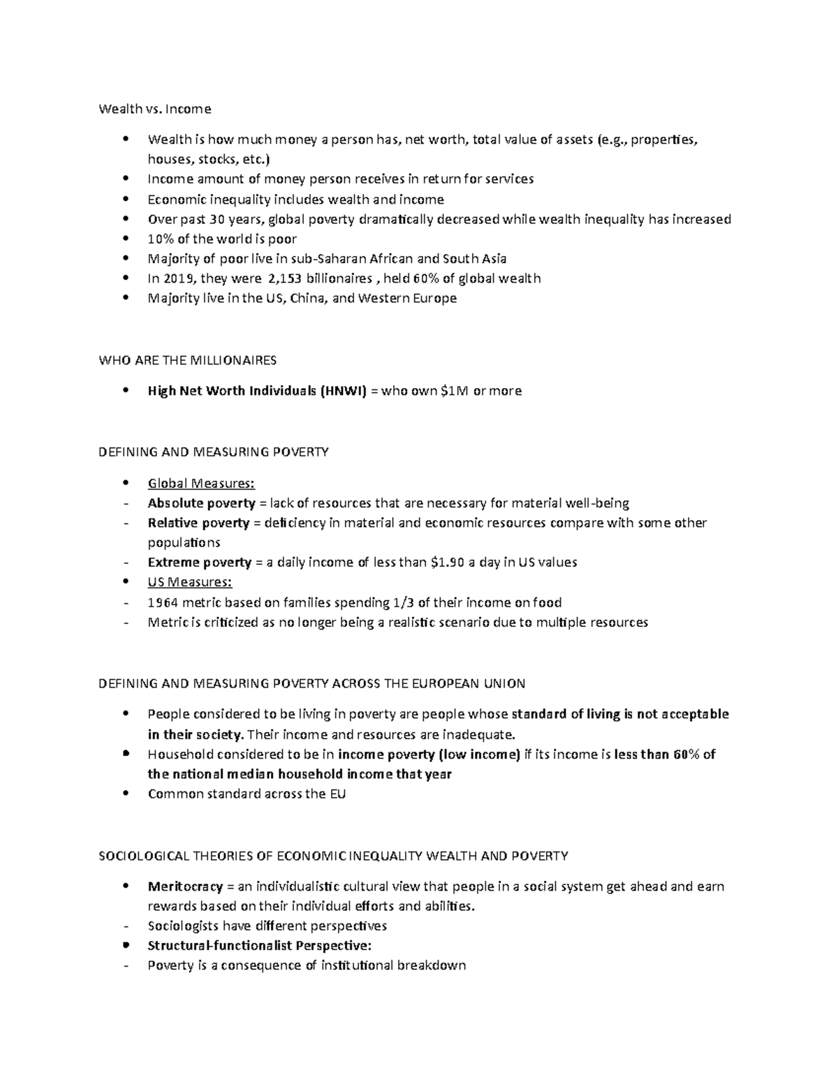 Economic Inequality, Wealth, and Poverty - Wealth vs. Income Wealth is ...