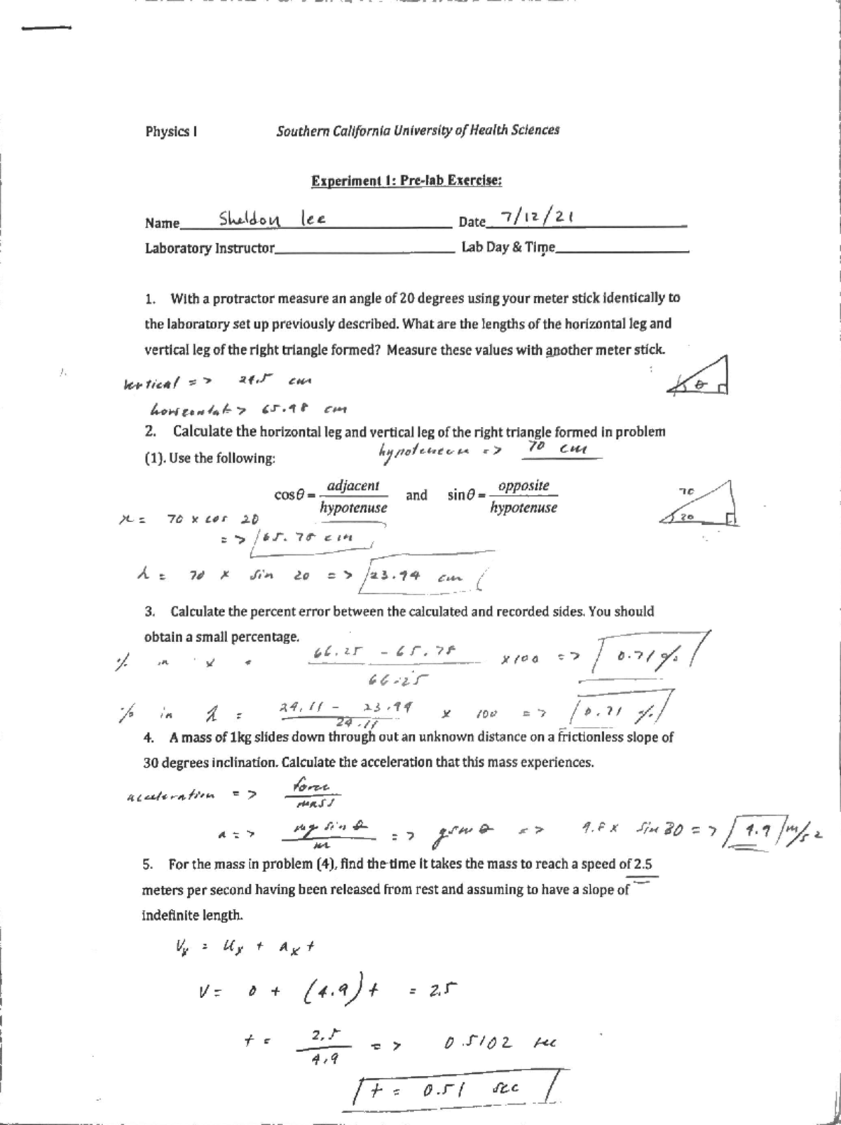 Physics Lab Experiment 1 - PHYS211L - Studocu