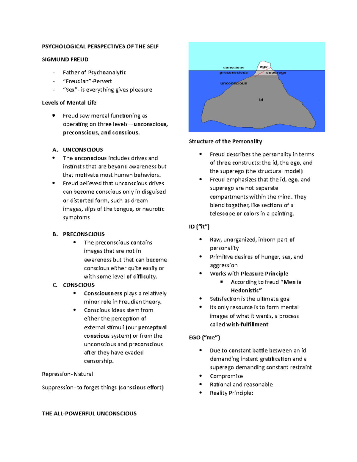 Uts-chptr-3 - n/a - PSYCHOLOGICAL PERSPECTIVES OF THE SELF SIGMUND ...