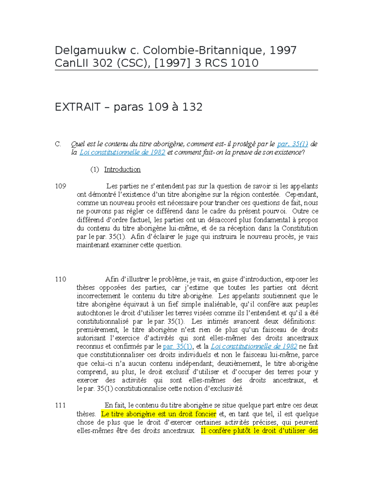 Delgamuukw c C-B (extrait) 2 - DRT105 - USherbrooke - Studocu