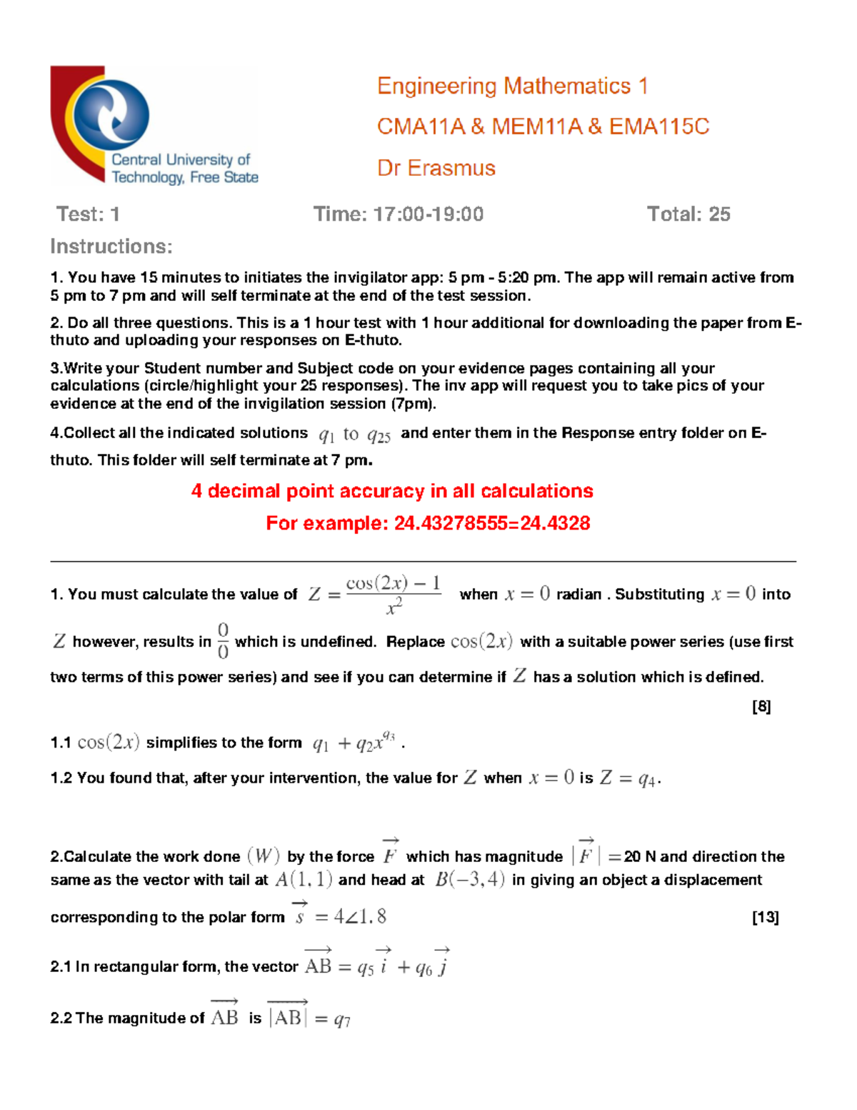 M1 CT1 Paper 11May 2022 - Test - Test: 1 Time: 17:00-19:00 Total: 25 ...