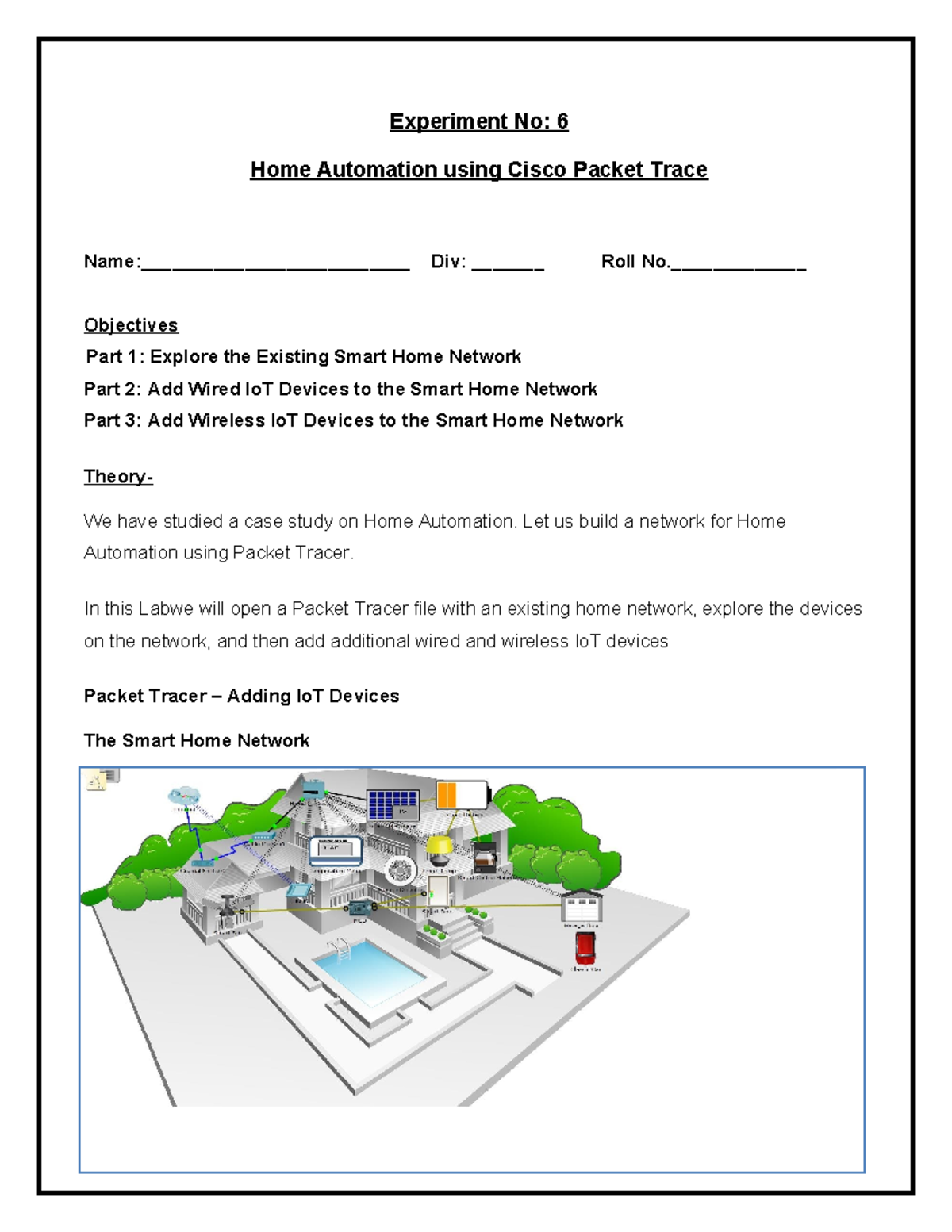 Lab 6 - Home Automation using Packet Tracer - Experiment No: 6 Home ...