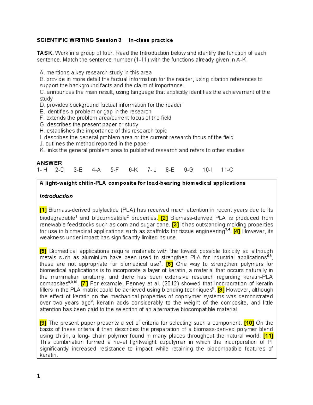SW Session 3 Handout 1 - SCIENTIFIC WRITING Session 3 In-class practice ...