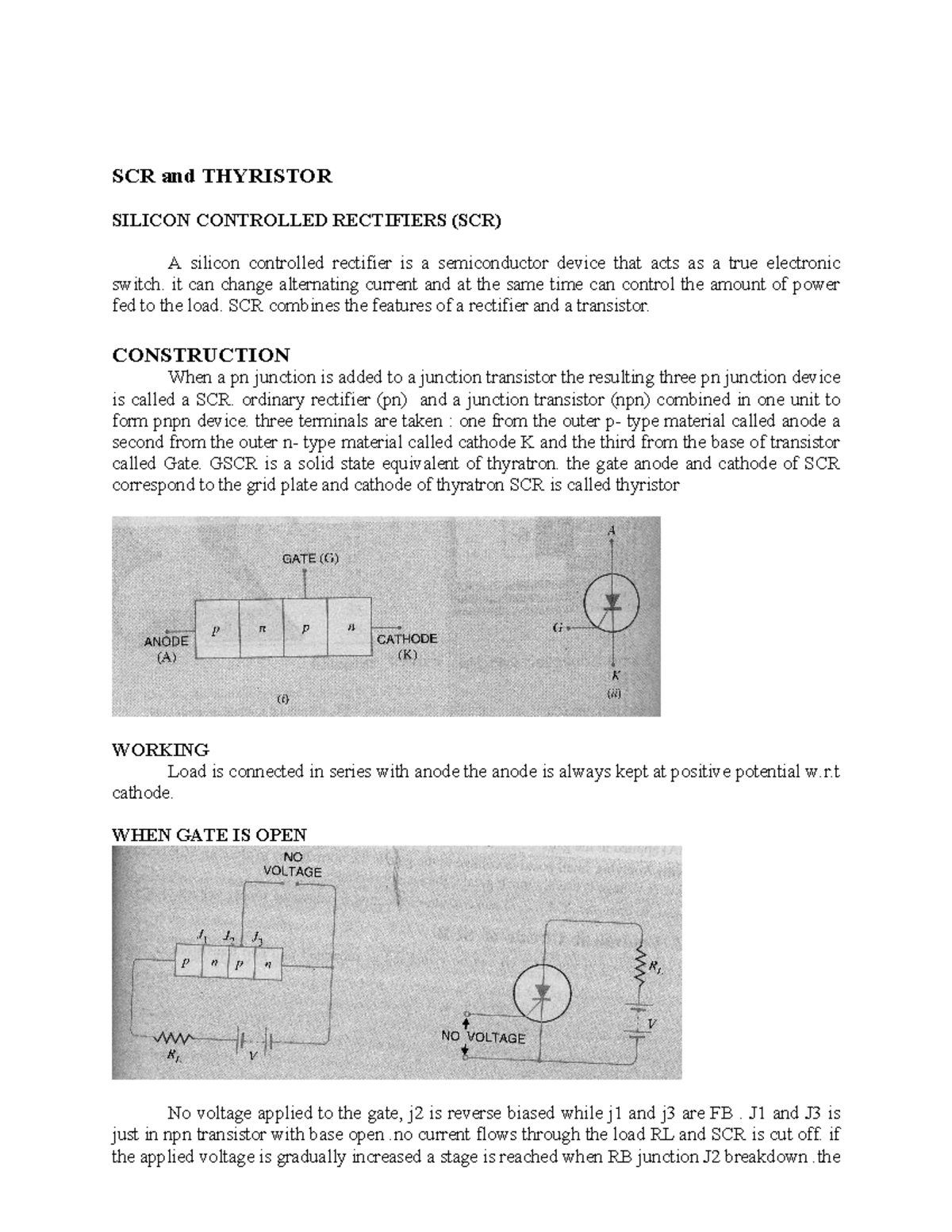 SCR and Thyristor - Lecture notes 2-3 - SCR and THYRISTOR SILICON ...