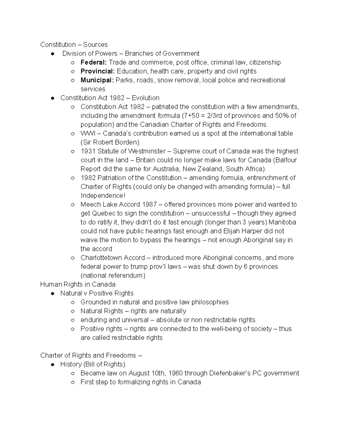 class notes - history - Constitution – Sources Division of Powers ...