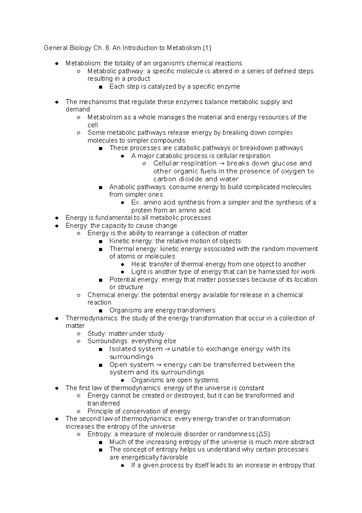 General Biology 1 Ch. 6 An Introduction to Metabolism - General Biology ...