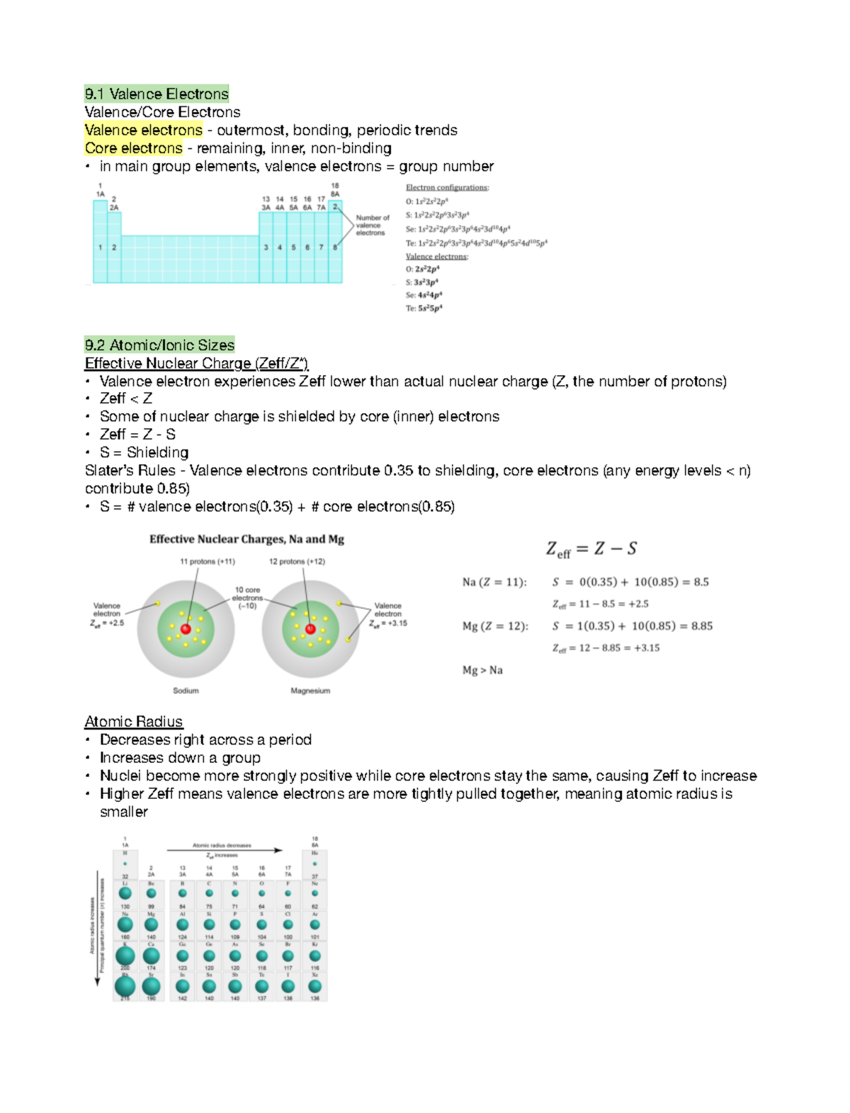 Chapter 9 - Lattice Energy - CHE 105 - 9 Valence Electrons Valence/Core ...