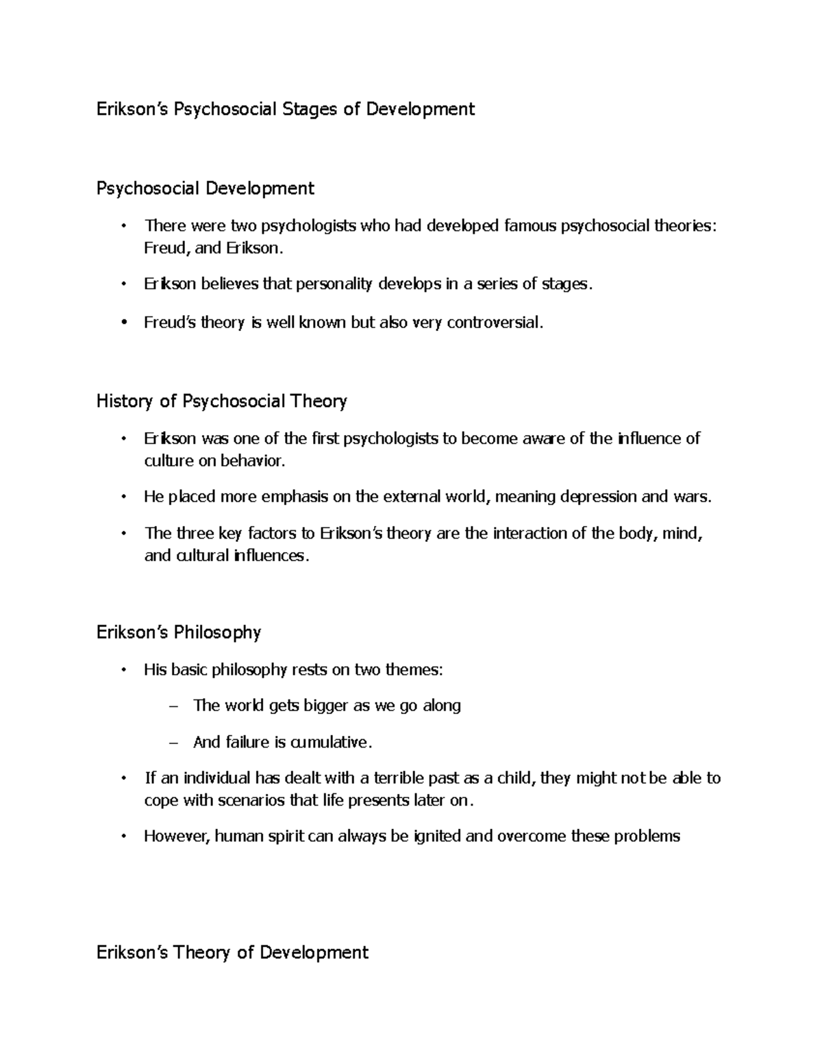 Erikson Psychosocial stages - Erikson’s Psychosocial Stages of ...