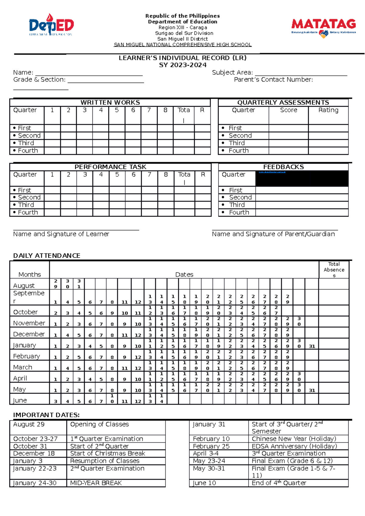 Individual Learners Record LR - Republic of the Philippines Department ...