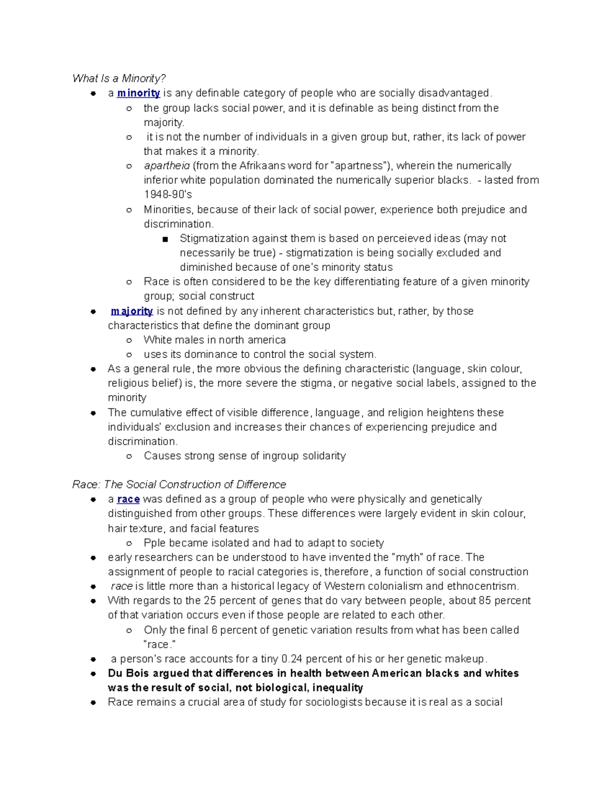 Ch 10 - Summary Exploring Sociology - What Is a Minority? a minority is ...