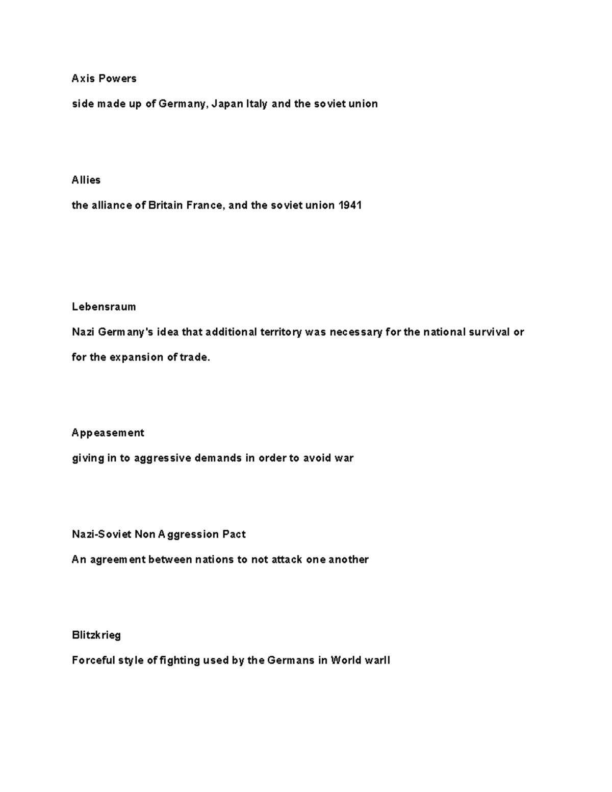 World War II Notes - Google Docs - Axis Powers side made up of Germany ...
