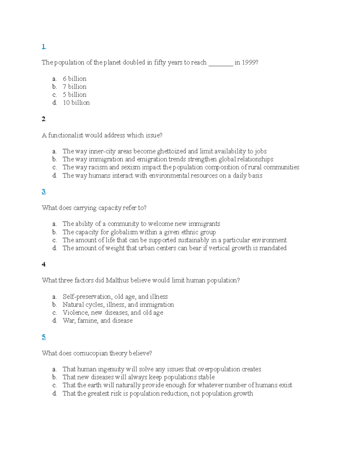 Quiz on urbanization, population and environment - The population of ...