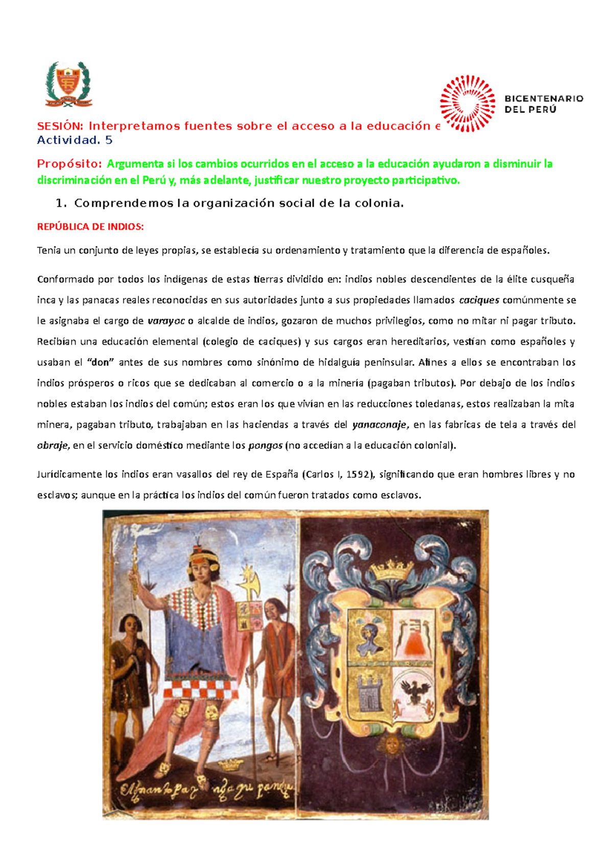 Sesion Educación En El Perú Colonial Gfgdfgd SesiÓn Interpretamos