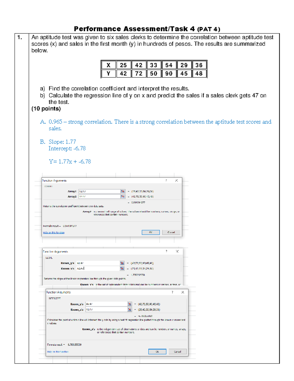 PAT 4 - Correlation - Performance Assessment/Task 4 (PAT 4) An aptitude ...