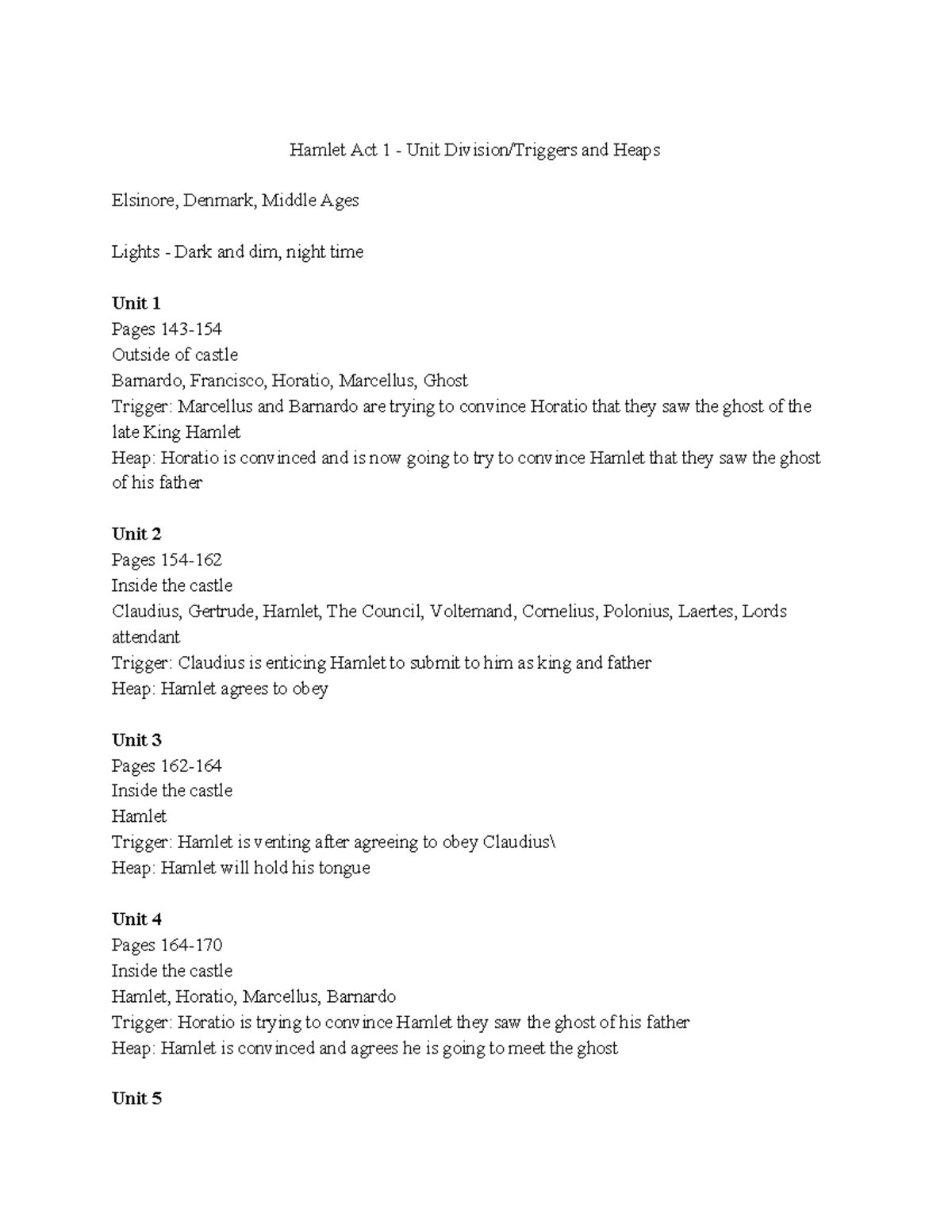 Hamlet Act 1 Unit Division - Hamlet Act 1 - Unit Division/Triggers and ...