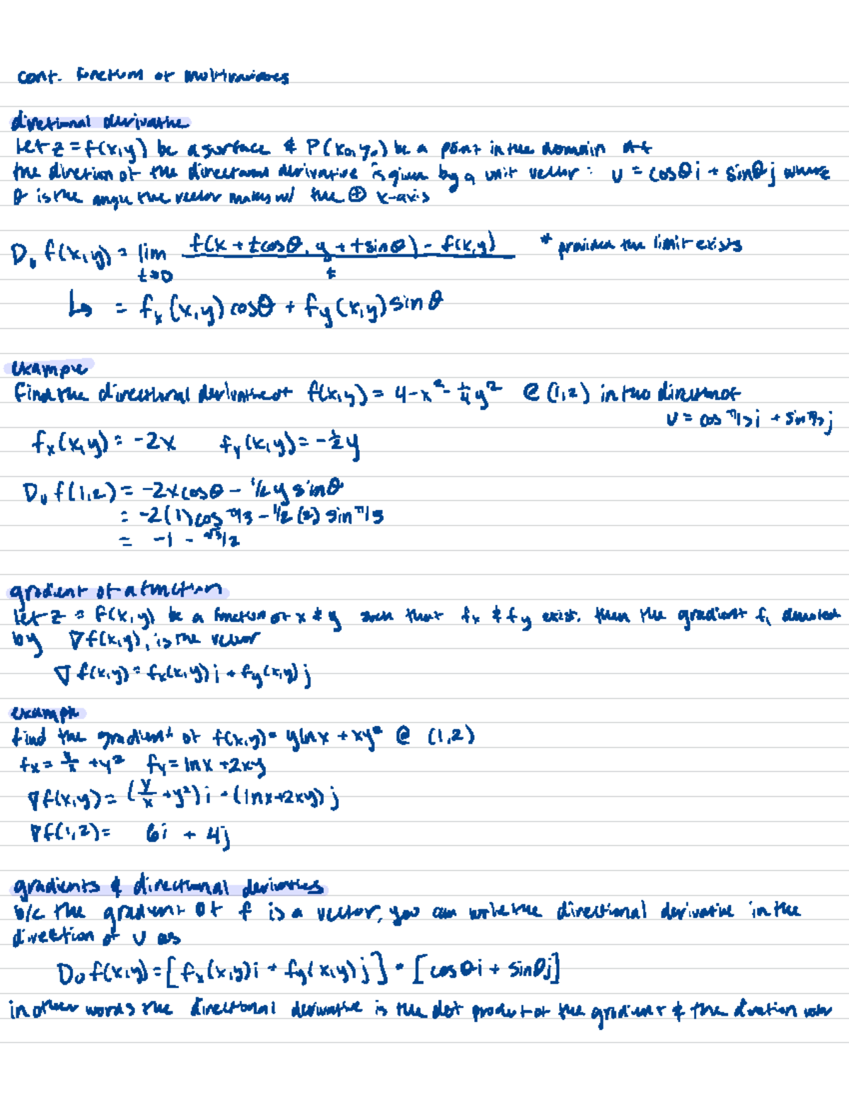 Chapter 3 lecture notes - Cont. function of Multivariable d derivative ...