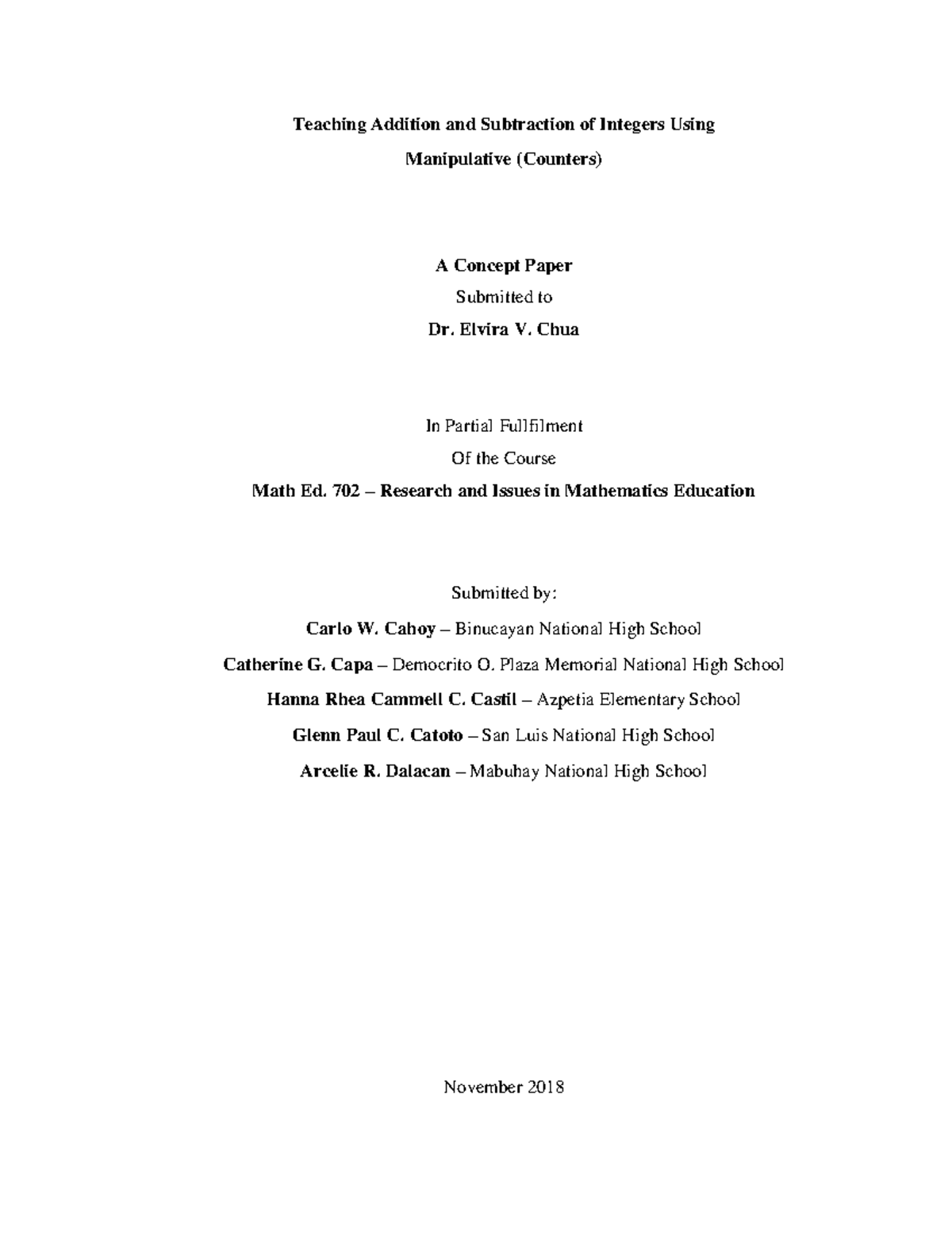 Math ed 702 concept paper Content - Teaching Addition and Subtraction ...