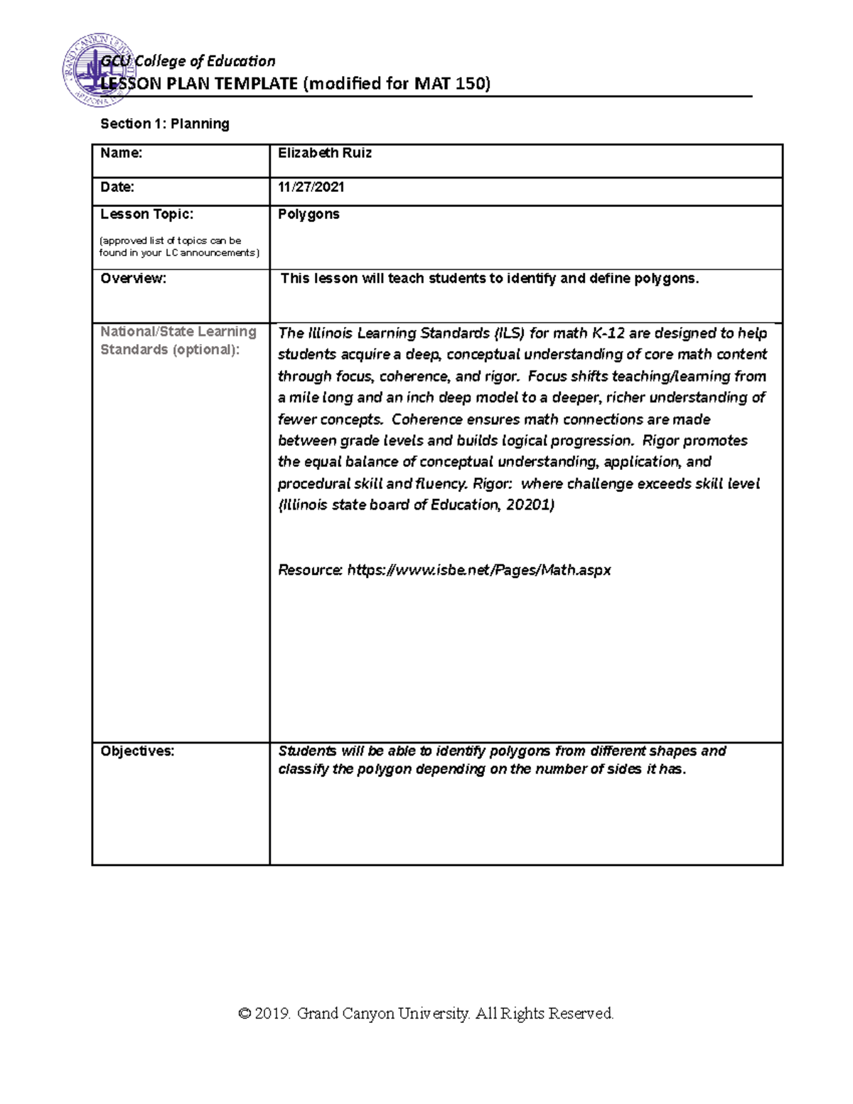 Elizabeth R Final Project Lesson - GCU College of Education LESSON PLAN ...