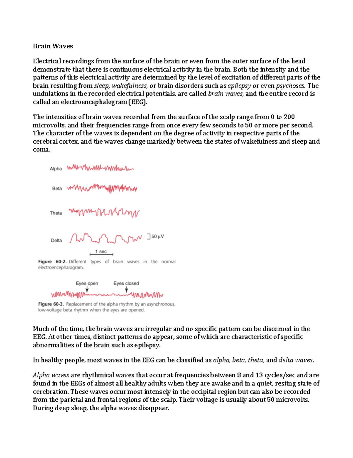 EEG - EEG from Guyton book - Brain Waves Electrical recordings from the ...