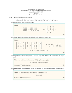 Practice Final Exam - UNIVERSITY OF WINDSOR DEPARTMENT OF MATHEMATICS ...