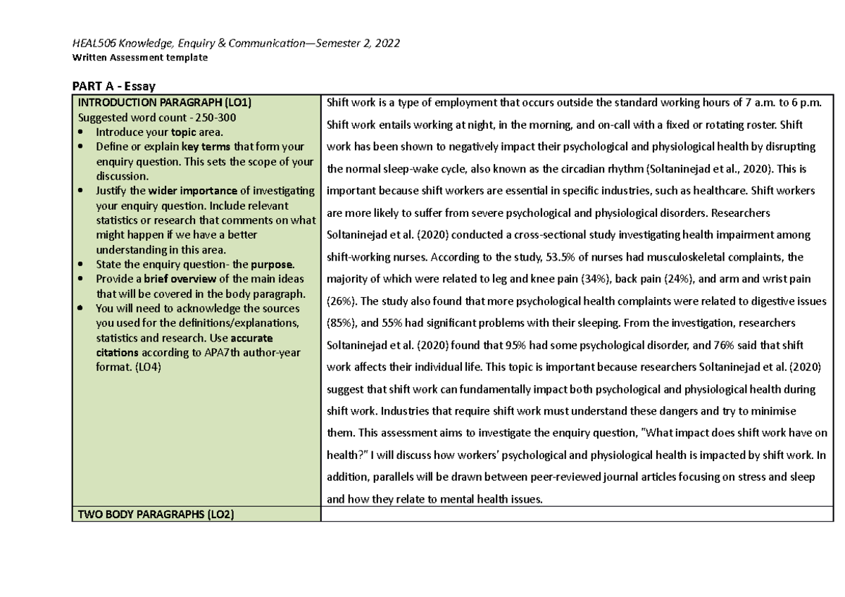 HEAL506 - Written Assessment. KEC. - Written Assessment template PART A ...