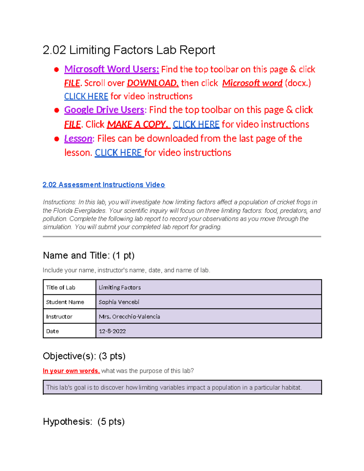 The affects of limiting factors lab - 2 Limiting Factors Lab Report ...