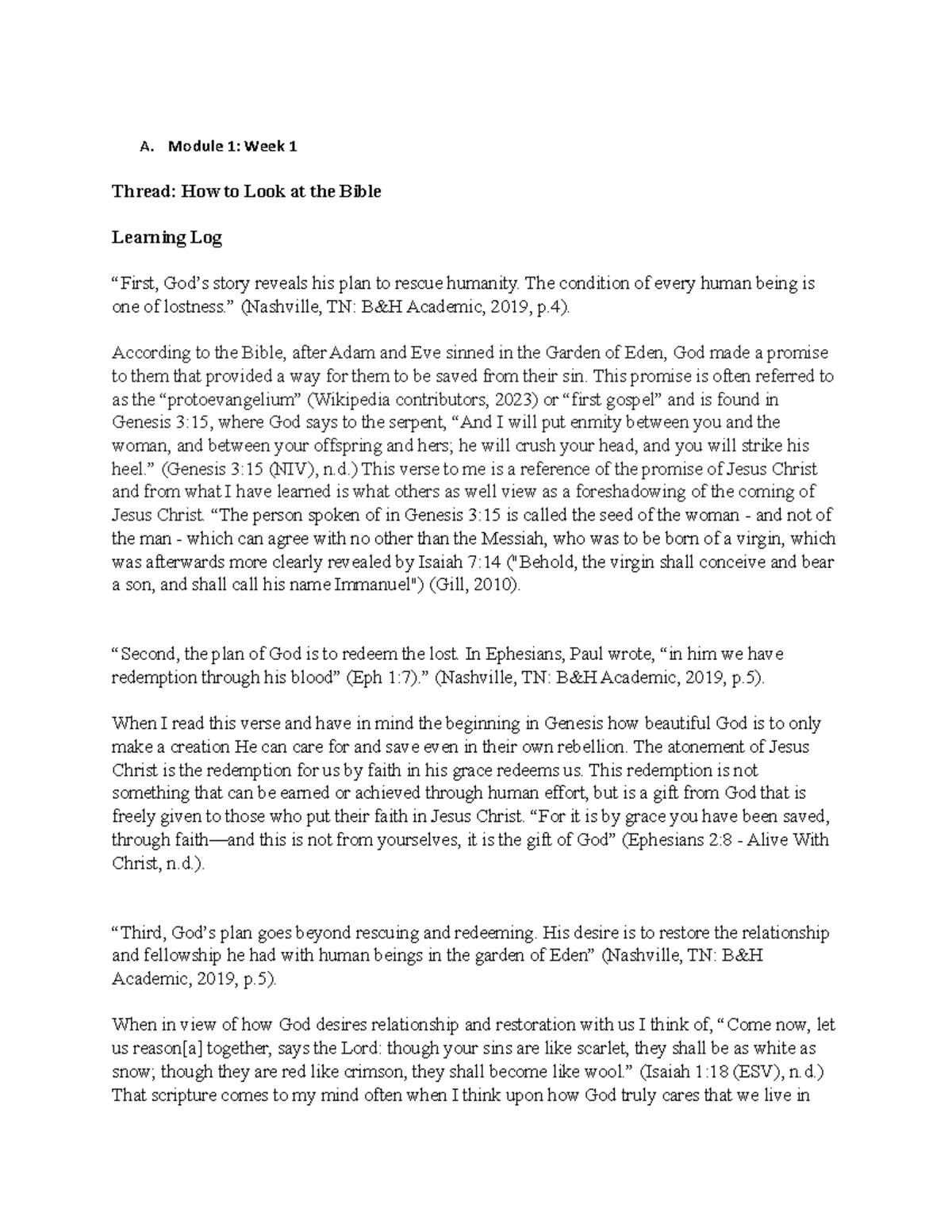 Bibl 104 week 1 Discussion Thread - A. Module 1: Week 1 Thread: How to ...