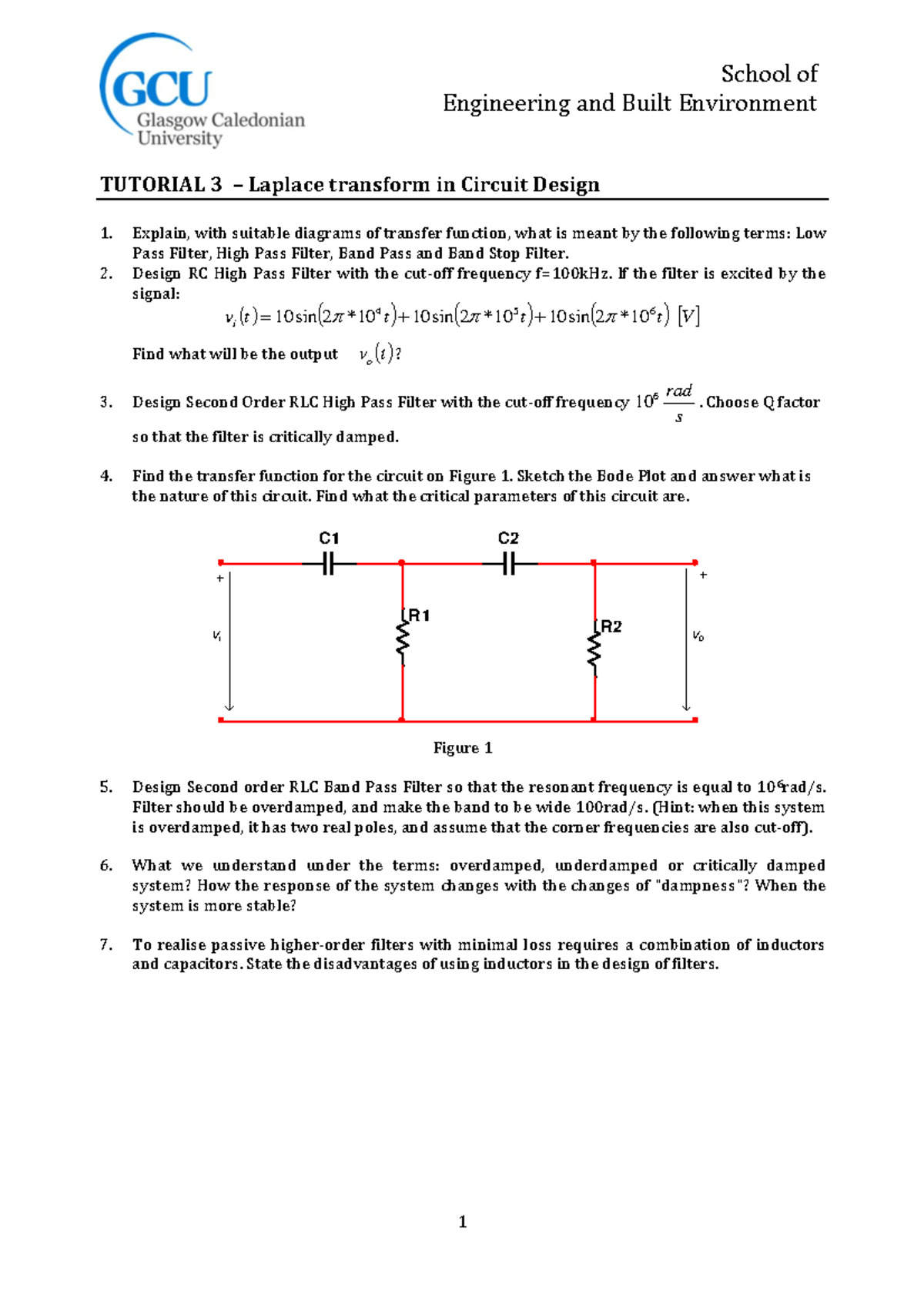 SESD tut3 - signals and electronic systems design tutorial 3 - School of Engineering and Built ...