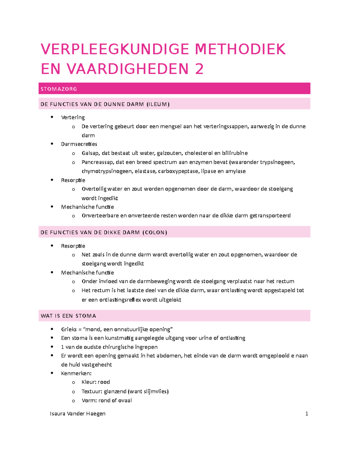 Samenvatting stomazorg - VERPLEEGKUNDIGE METHODIEK EN VAARDIGHEDEN 2 ...