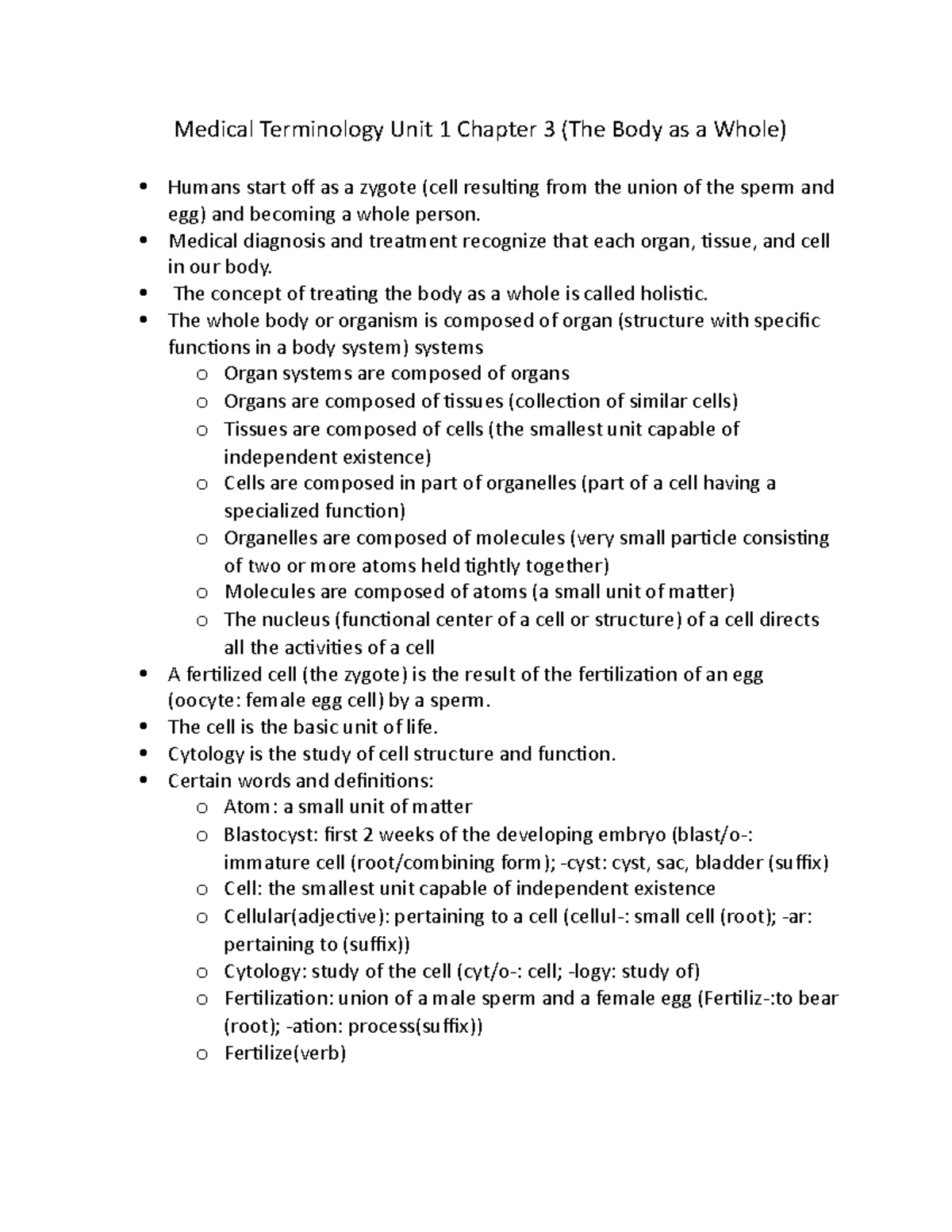 Medical Terminology Unit 1 Chapter 3 - Medical Terminology Unit 1 ...