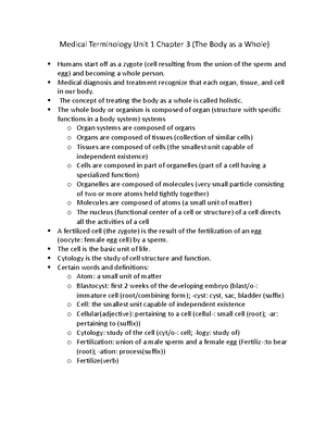 Medical Terminology Unit 1 Chapter 2 - Medical Terminology Unit 1 ...