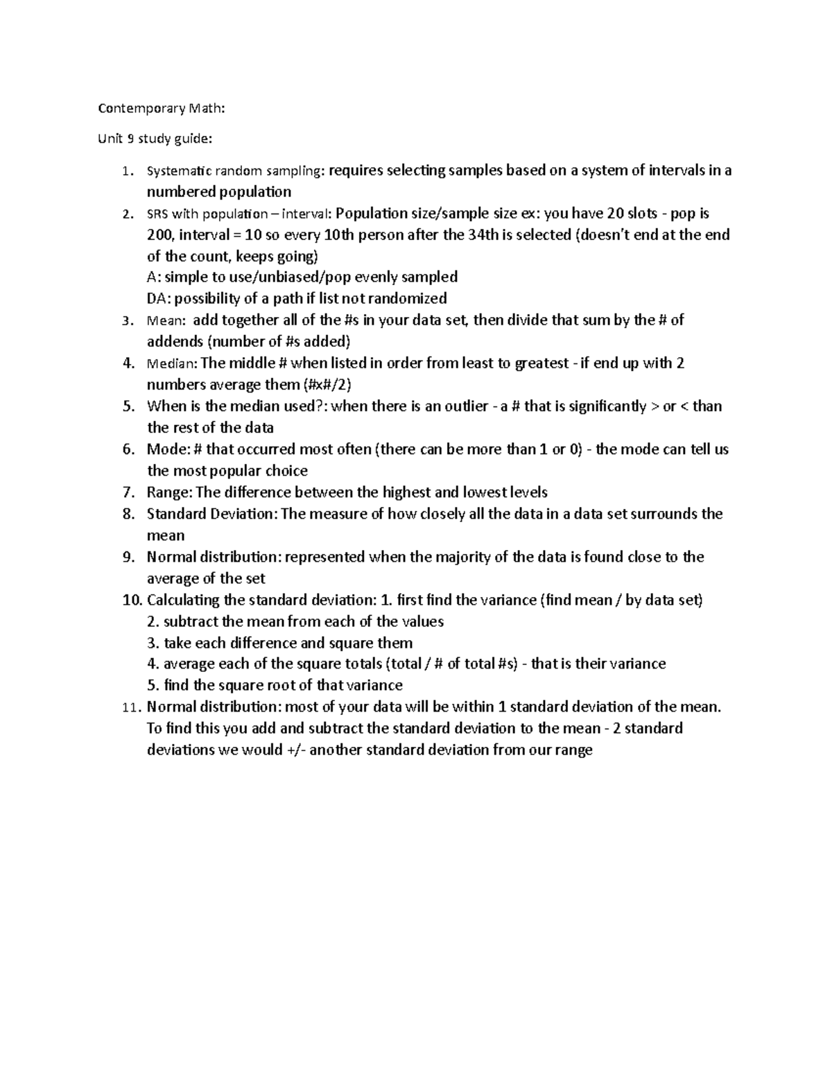 Contemporary math unit 9 study guide - Contemporary Math: Unit 9 study ...