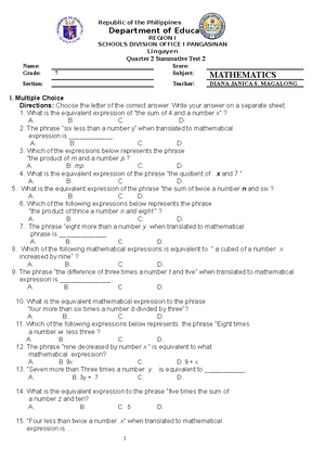 Mathematics 7 QI 1ST Summative Test (1) - Copy - Republic of the ...