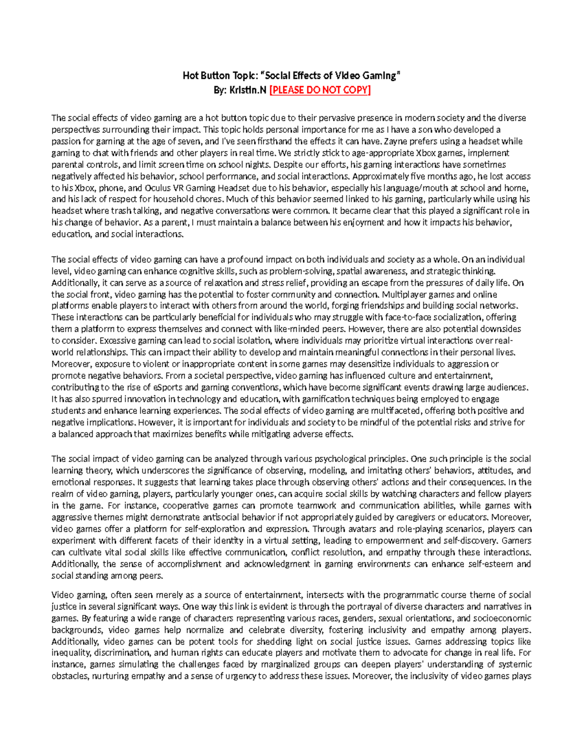 PSY 108 7-1 Discussion Hot Button Topics - Hot Button Topic: “Social ...