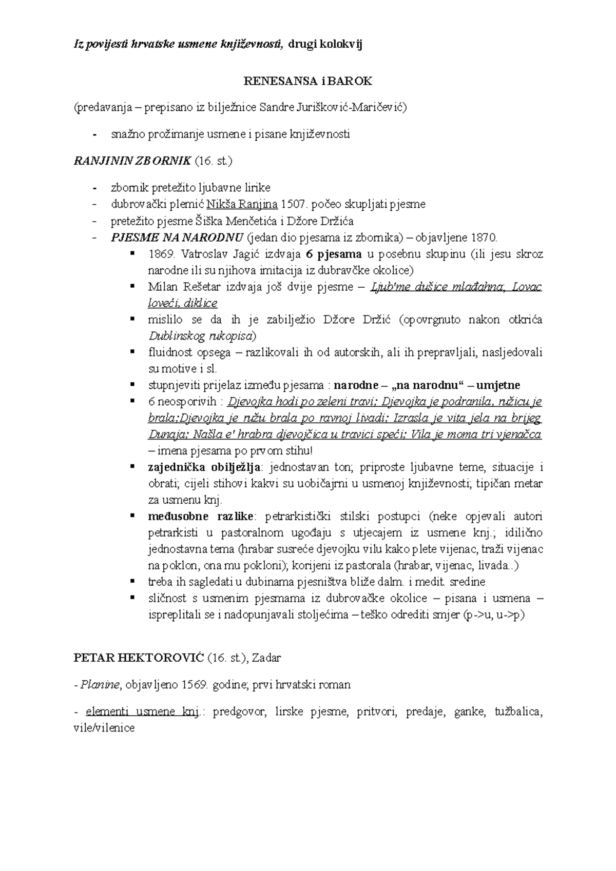 Iphuk 2. kolokvij - RENESANSA i BAROK (predavanja – prepisano iz ...